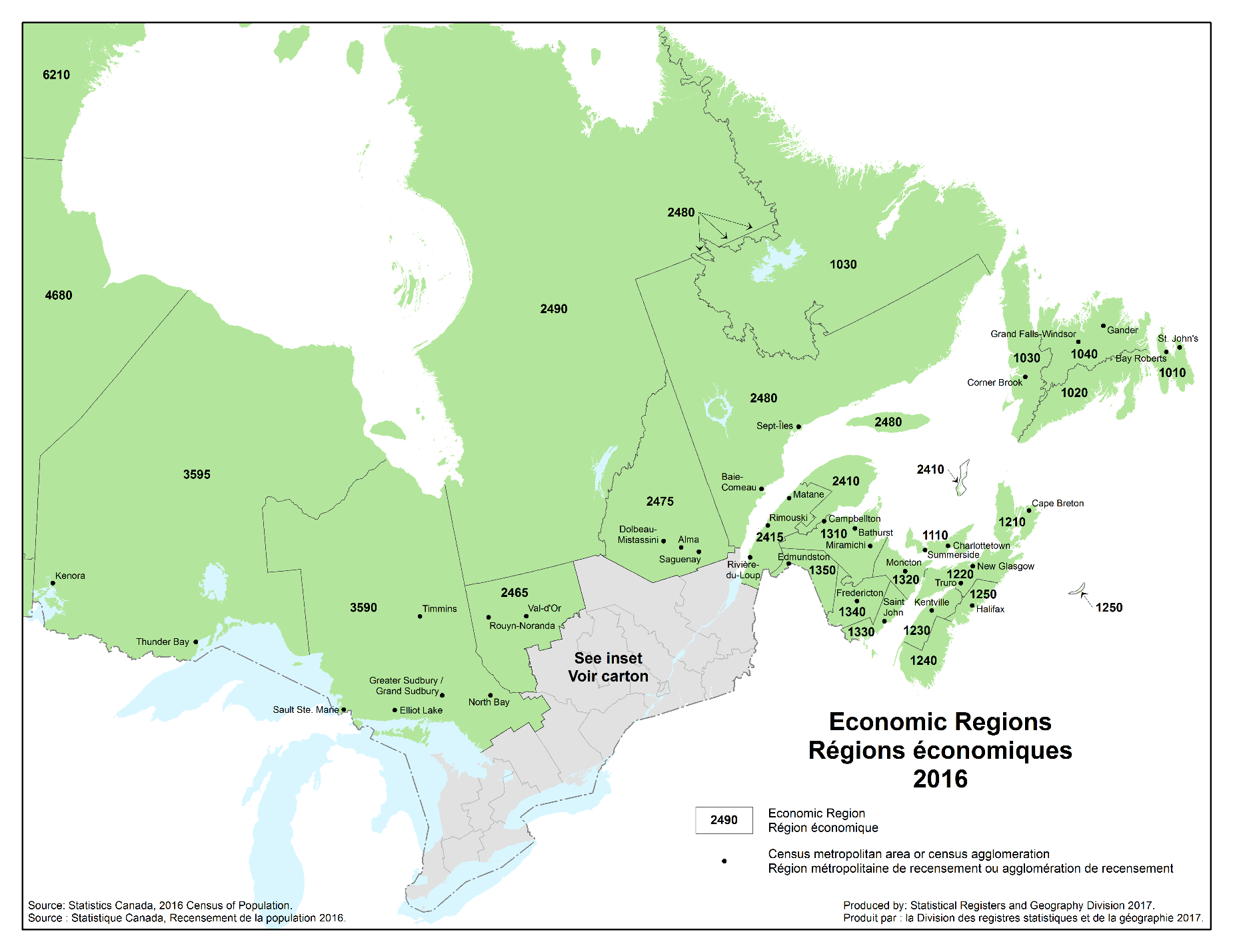 Geographical map of the 2016 Eastern economic regions – map 1 of 2