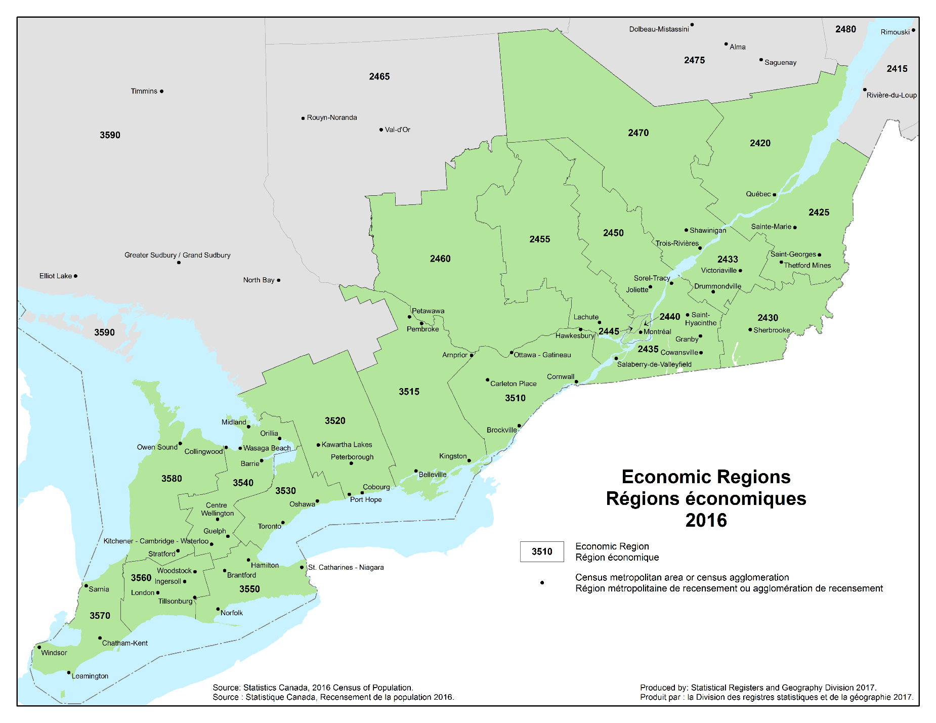 Geographical map of the 2016 Eastern economic regions – map 2 of 2