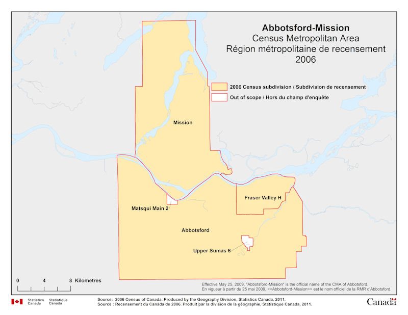 Geographical map of 2006 Census Metropolitan Area of Abbotsford-Mission ...
