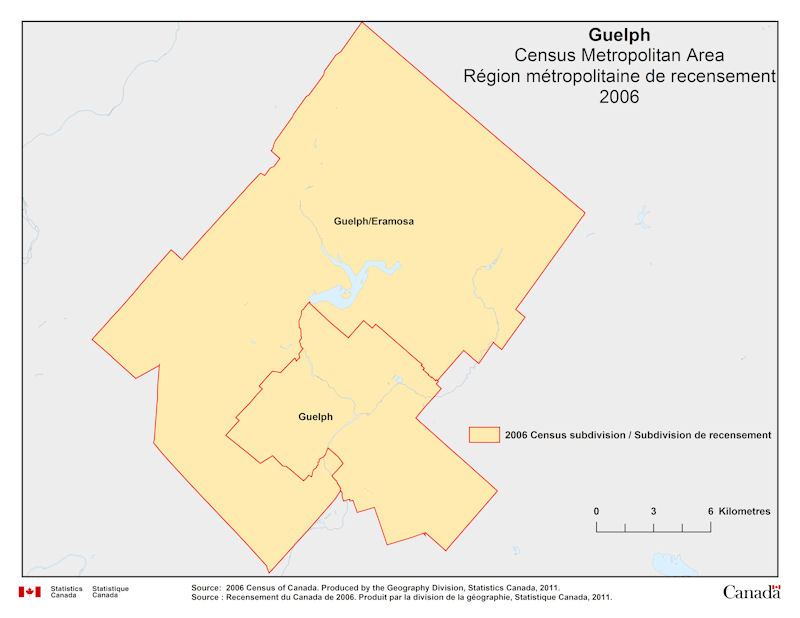 Geographical map of 2006 Census Metropolitan Area of Guelph, Ontario