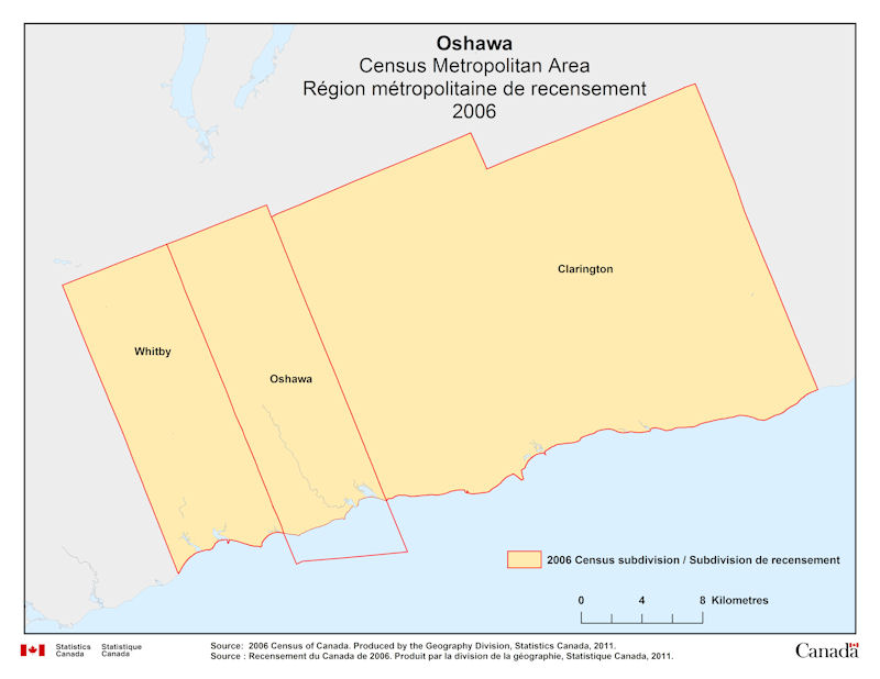 Geographical map of 2006 Census Metropolitan Area of Oshawa, Ontario